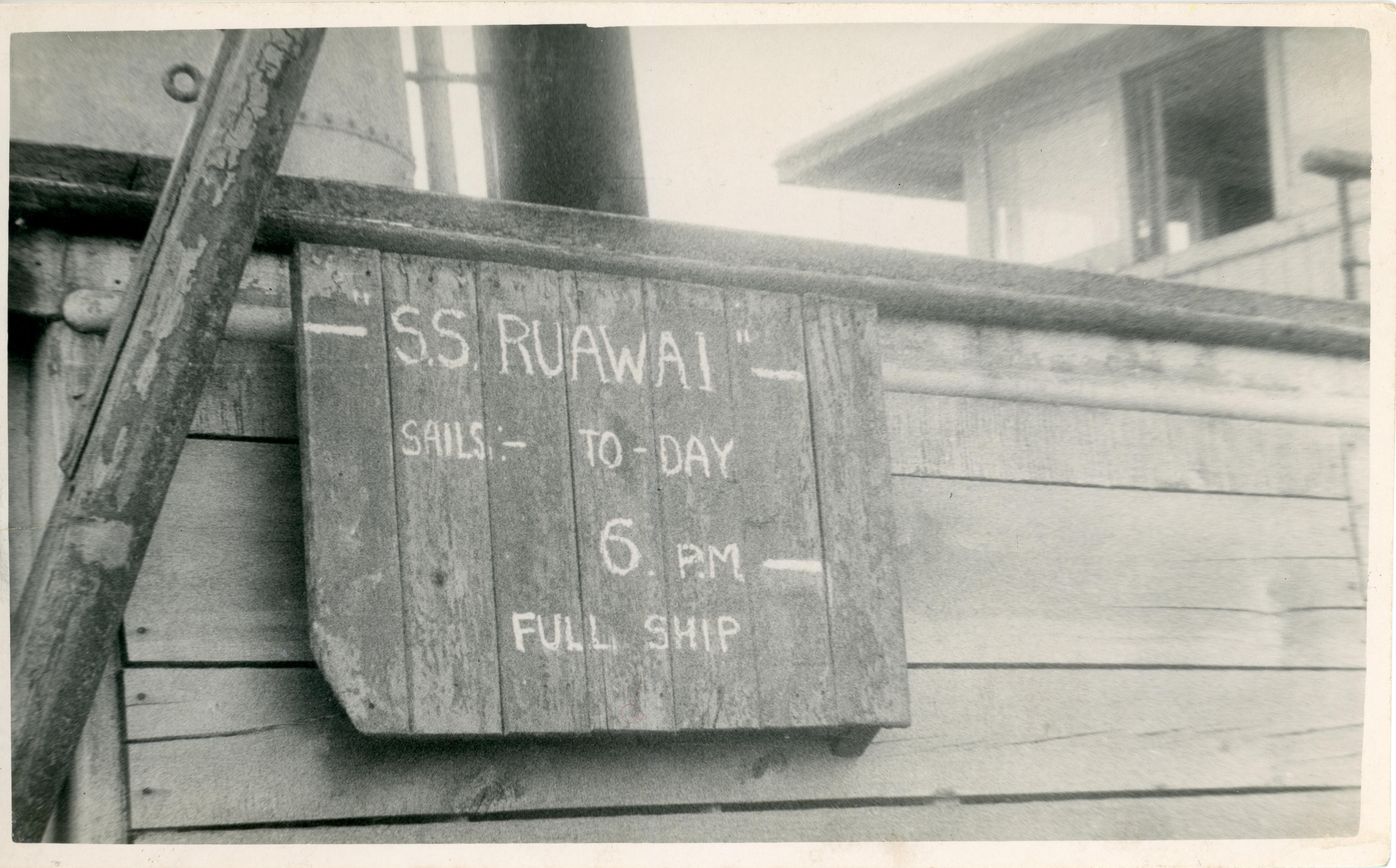 Photograph, Ruawai's notice board. - New Zealand Maritime Museum