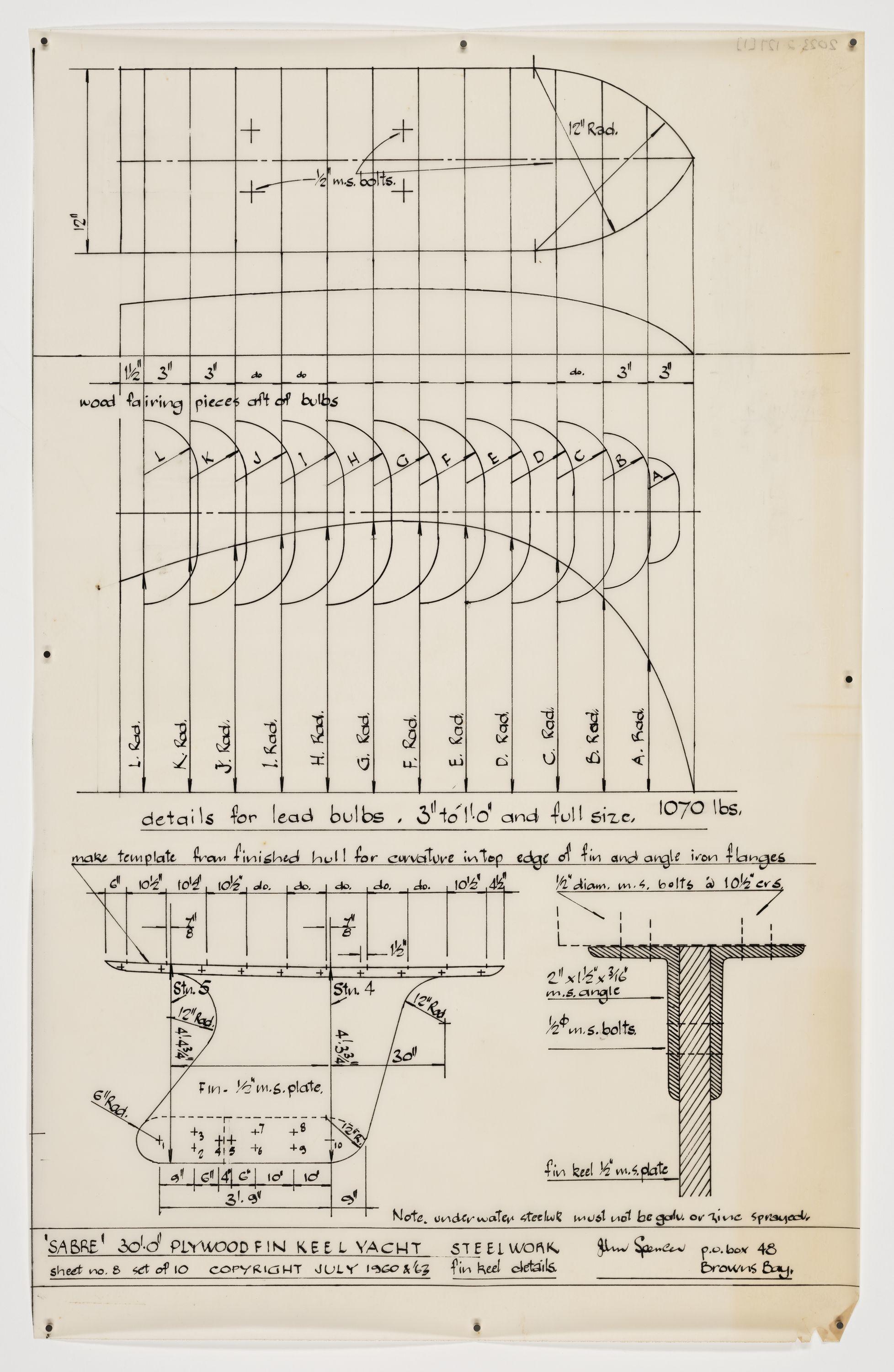 Plan: "SABRE" 30' 0" plywood fin keel yacht - New Zealand Maritime Museum