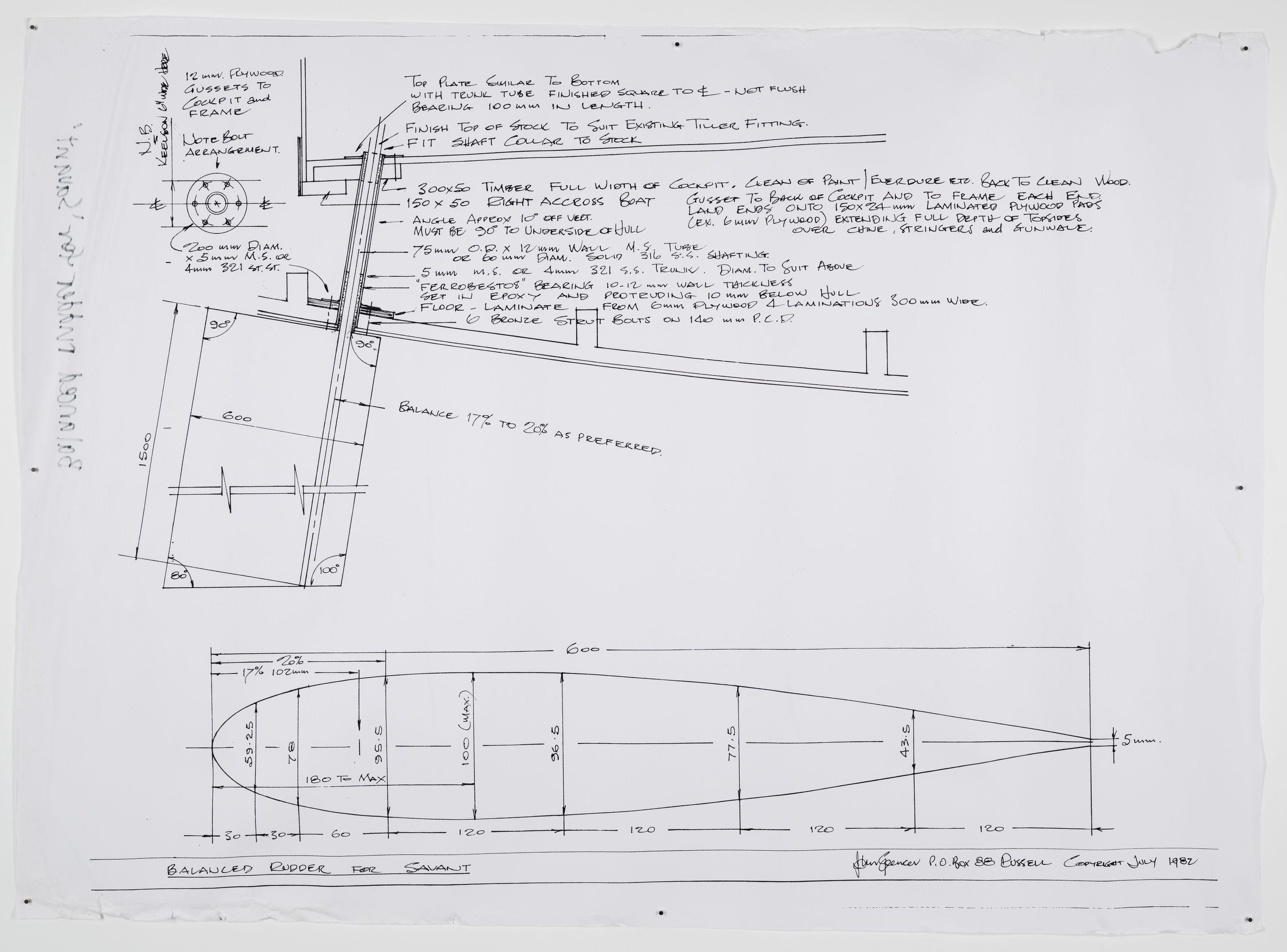 Plan: Balanced rudder for SAVANT - New Zealand Maritime Museum