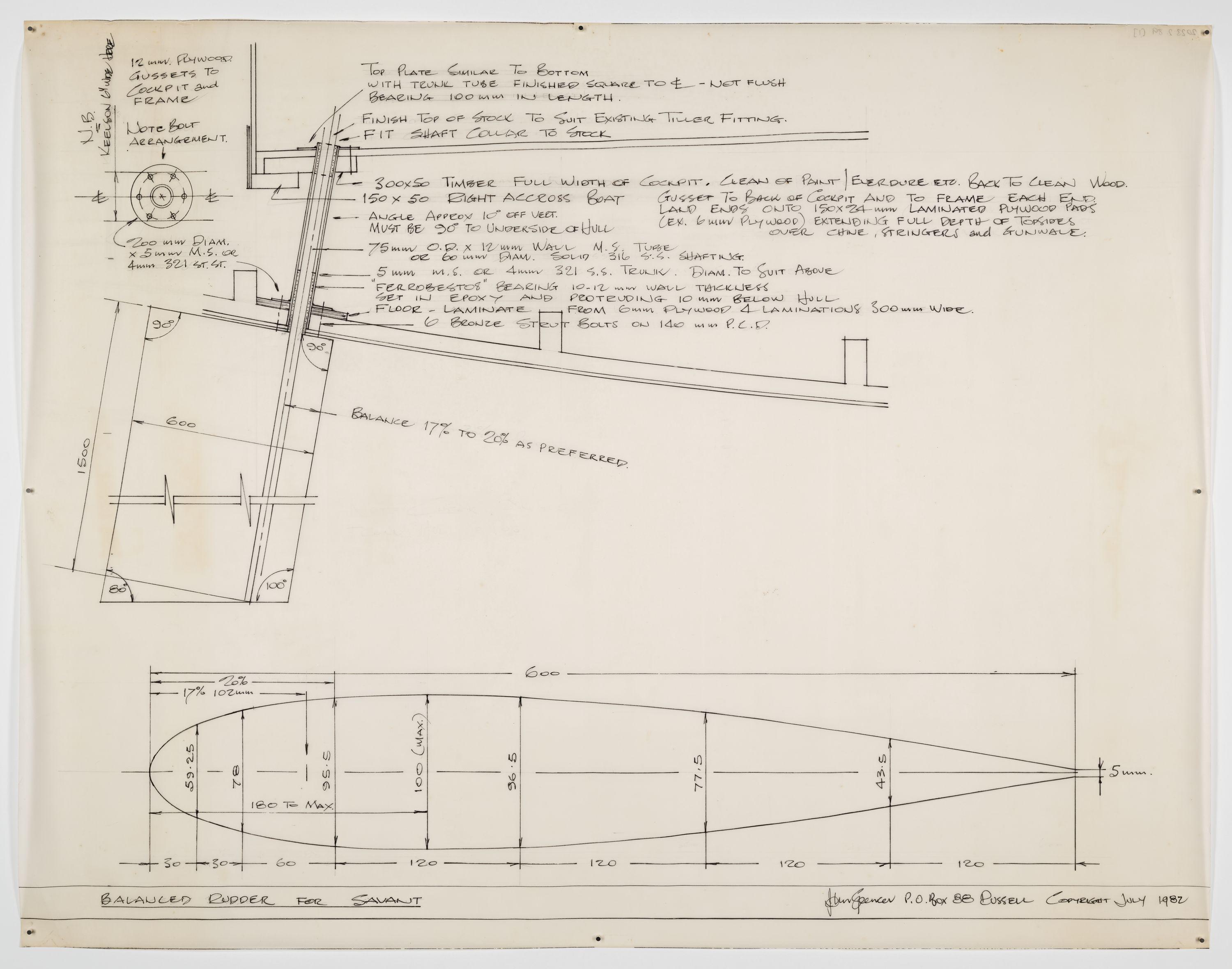 Plan: Balanced rudder for SAVANT - New Zealand Maritime Museum