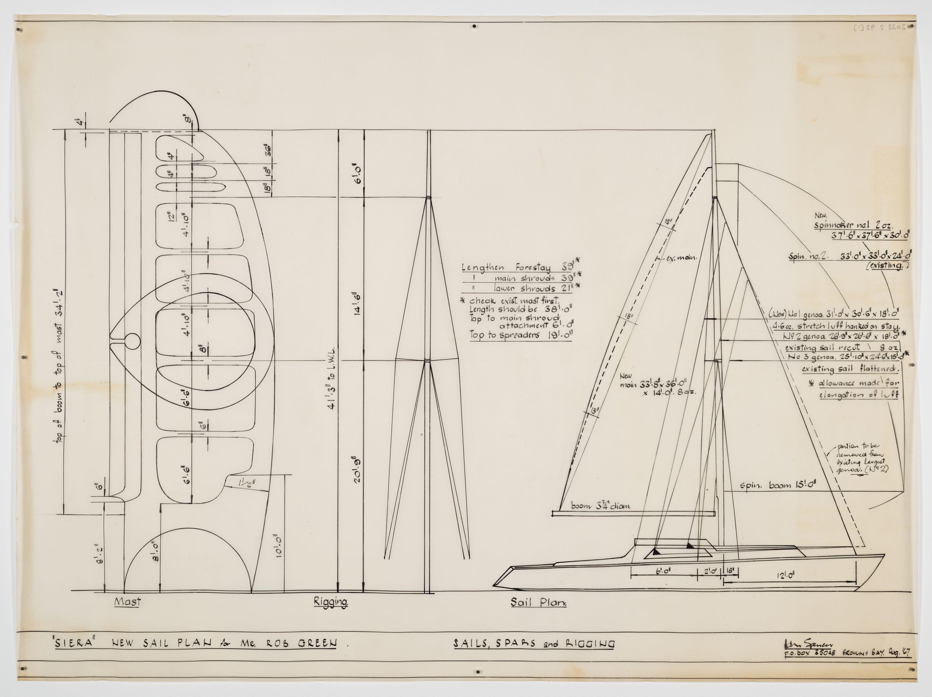 Plan: "SIERA" new sail plan for Mr Rob Green - New Zealand Maritime Museum