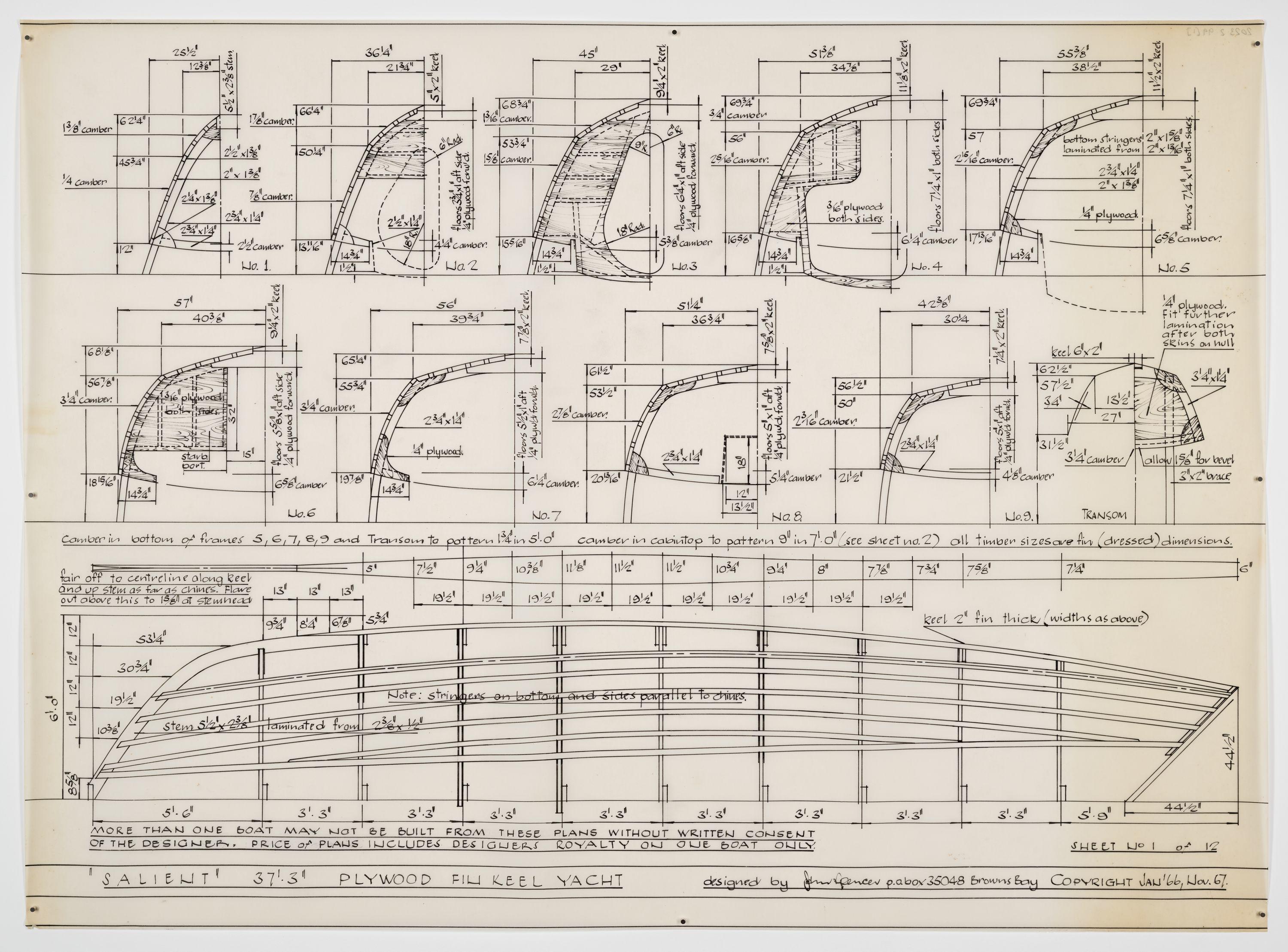 Plan: "SALIENT" 37' 3" plywood fin keel yacht - New Zealand Maritime Museum