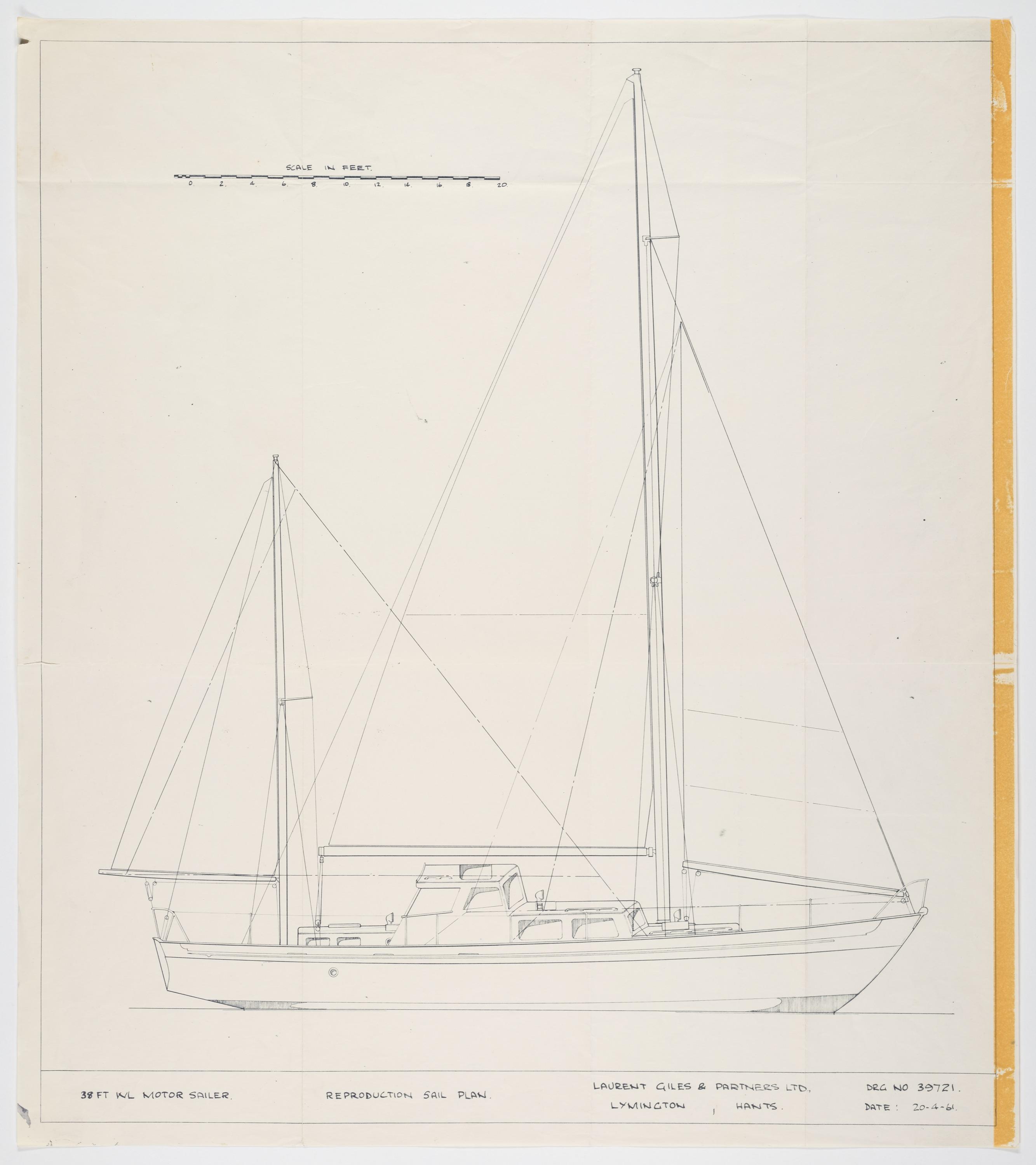 Plans: Reproduction sail plan for a yawl 38' motor-sailer. - New ...