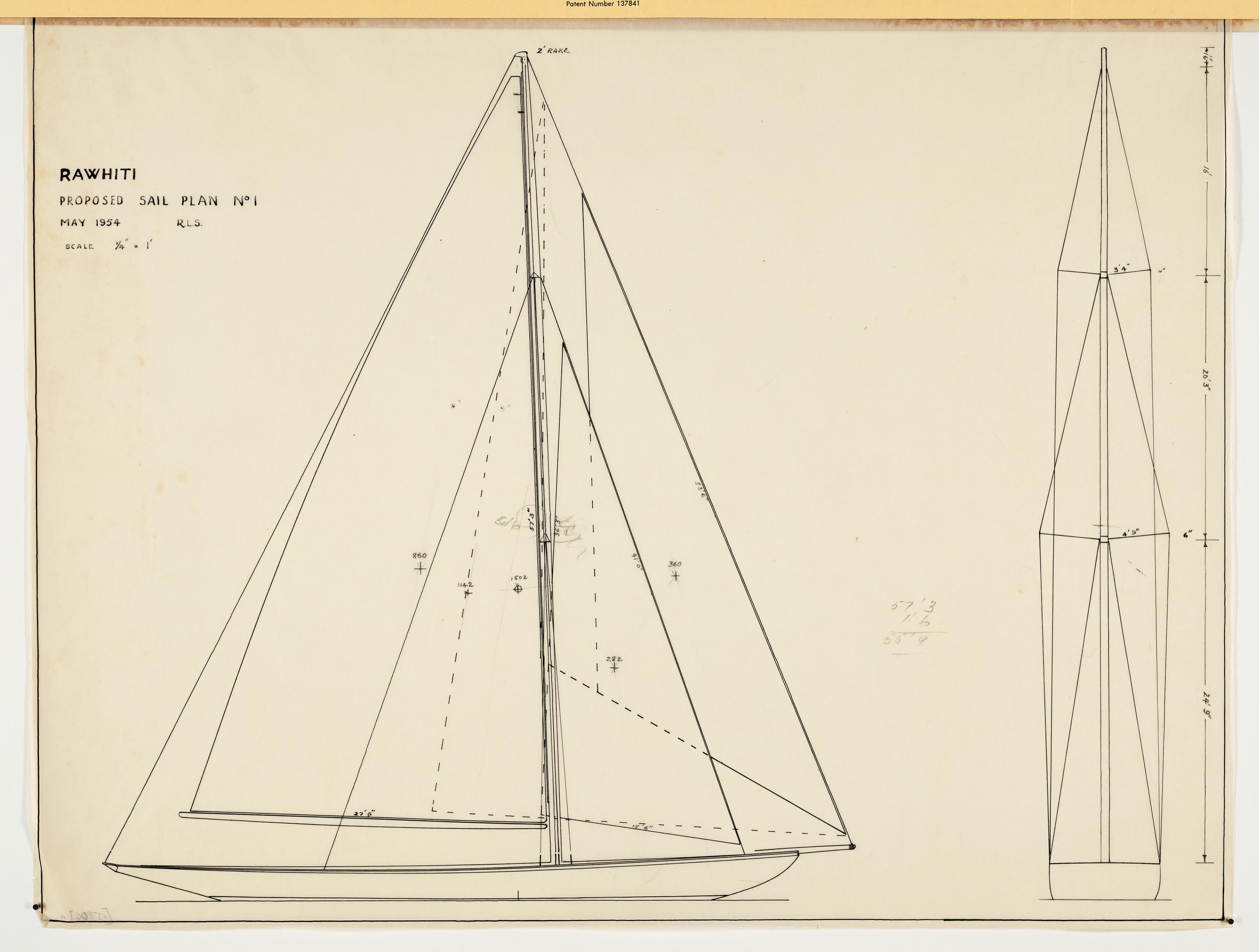 Plans: Proposed sail plans for RAWHITI. Designed by R.L.Stewart. - New ...